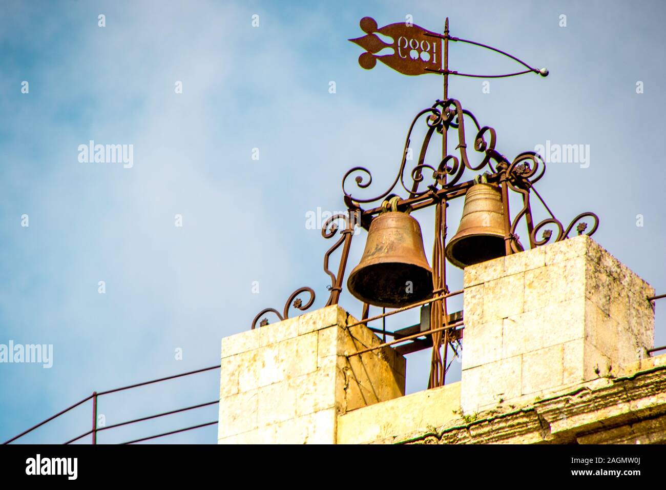 The church bells on the rooftop of a church in Enna, Sicily Stock Photo ...