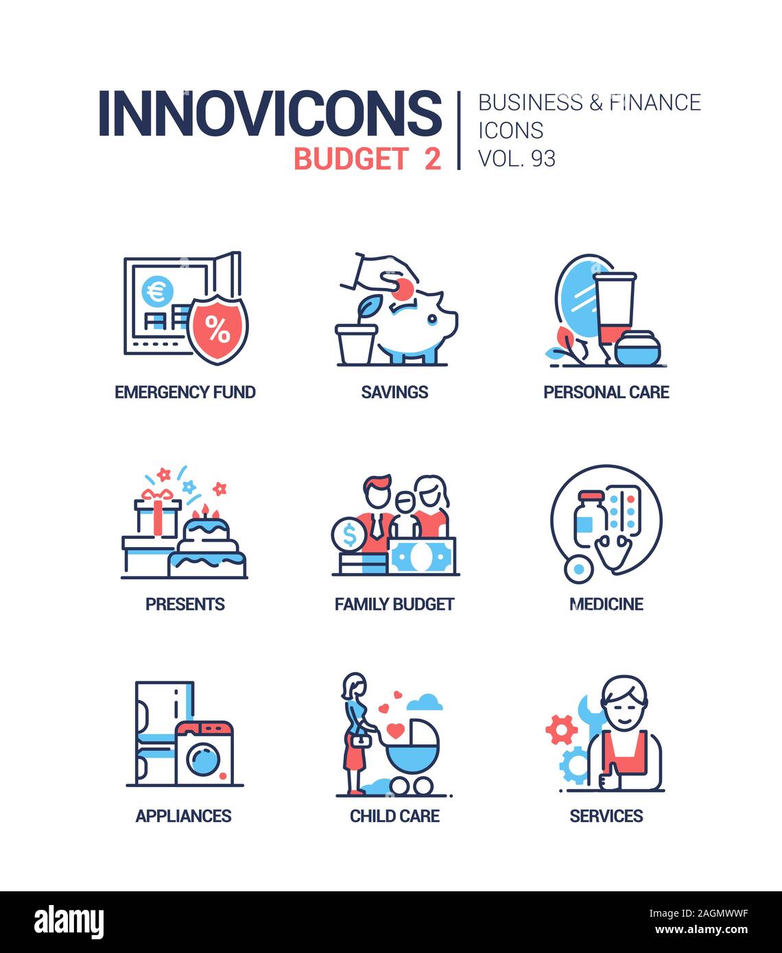 Budget - vector line design style icons set Stock Vector Image & Art ...