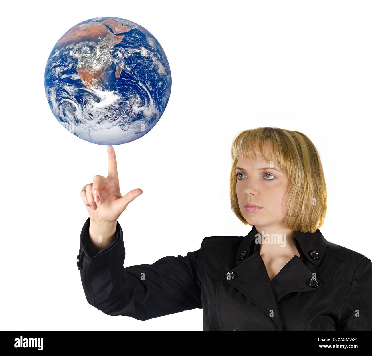 Planet earth on finger Stock Photo - Alamy