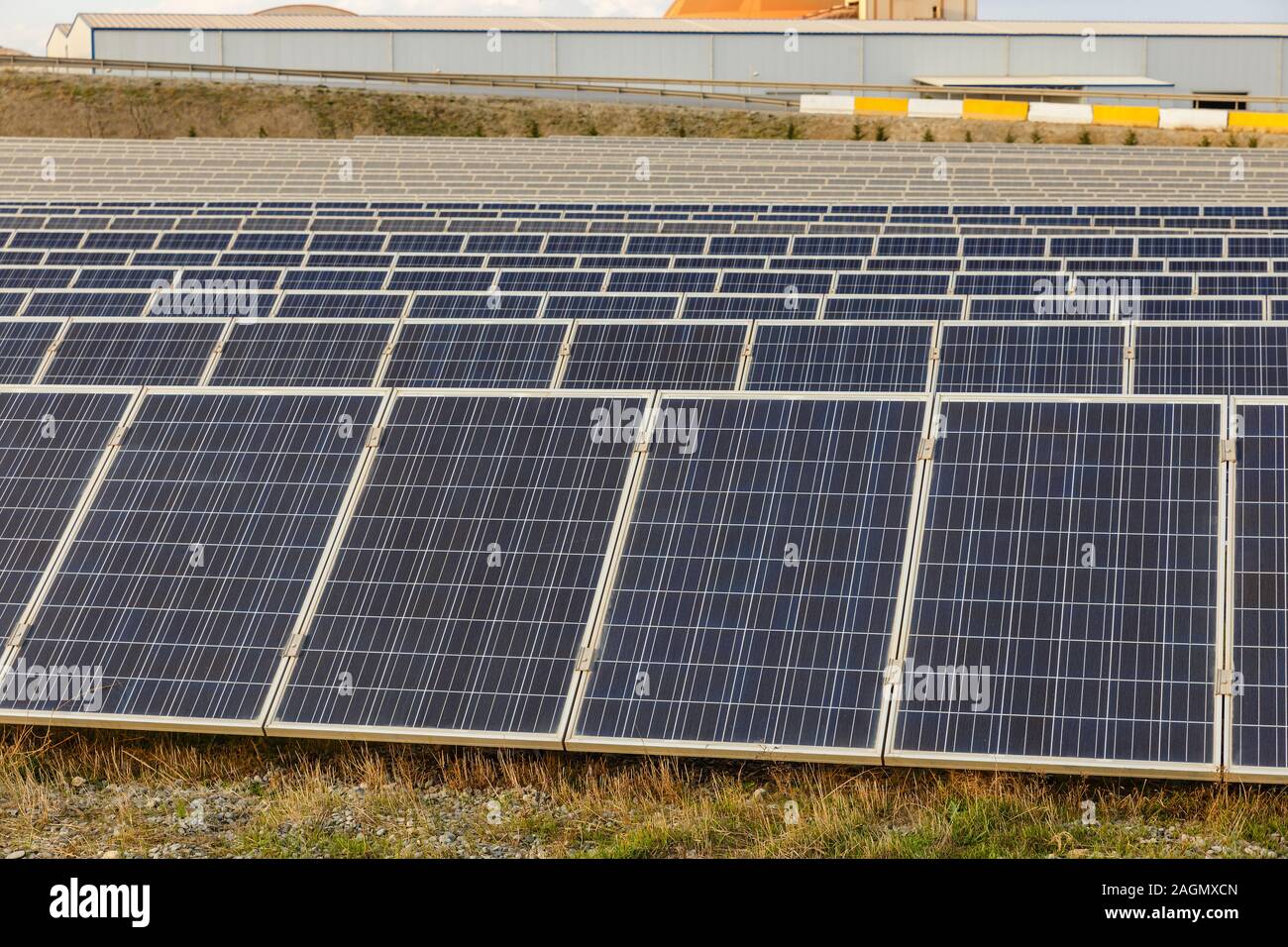 silicon solar energy batteries on rural place, Solar power station. Set ...