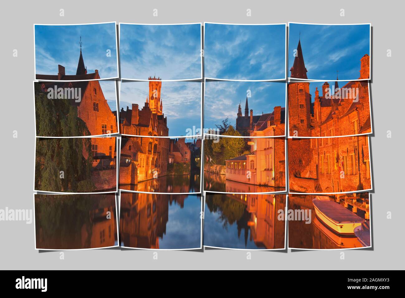 View from Rozenhoedkaai via the Reie river to Belfry, built from 1282 ...