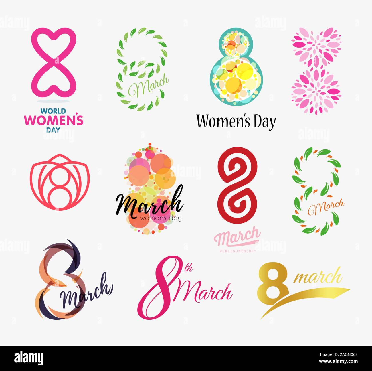 International Womens Day emblems set, March 8th, vector icons ...