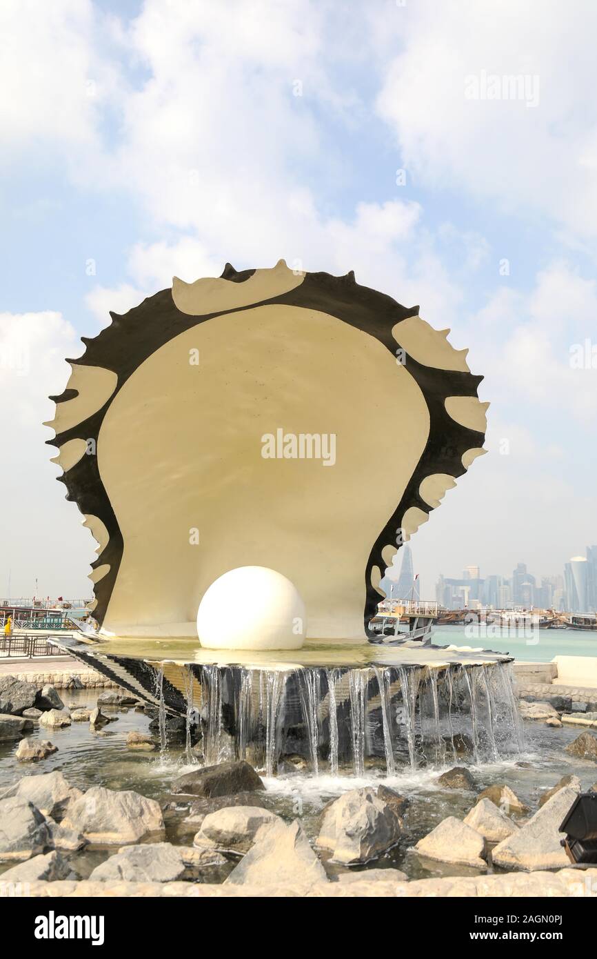 Doha, QATAR. 19th Dec, 2019. Qatar Pearl Monument in Doha, Qatar. It is ...