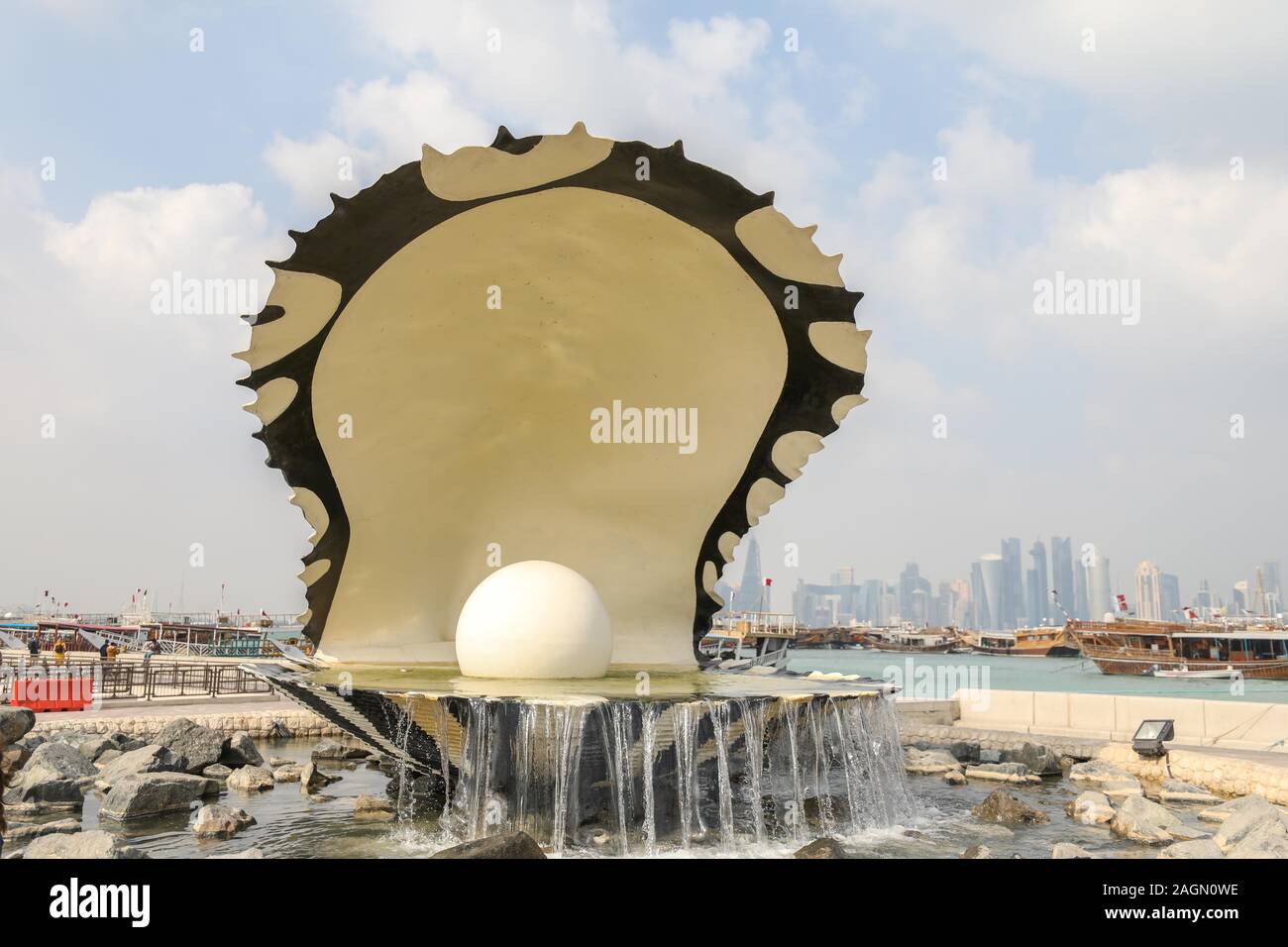 Doha, QATAR. 19th Dec, 2019. Qatar Pearl Monument in Doha, Qatar. It is ...