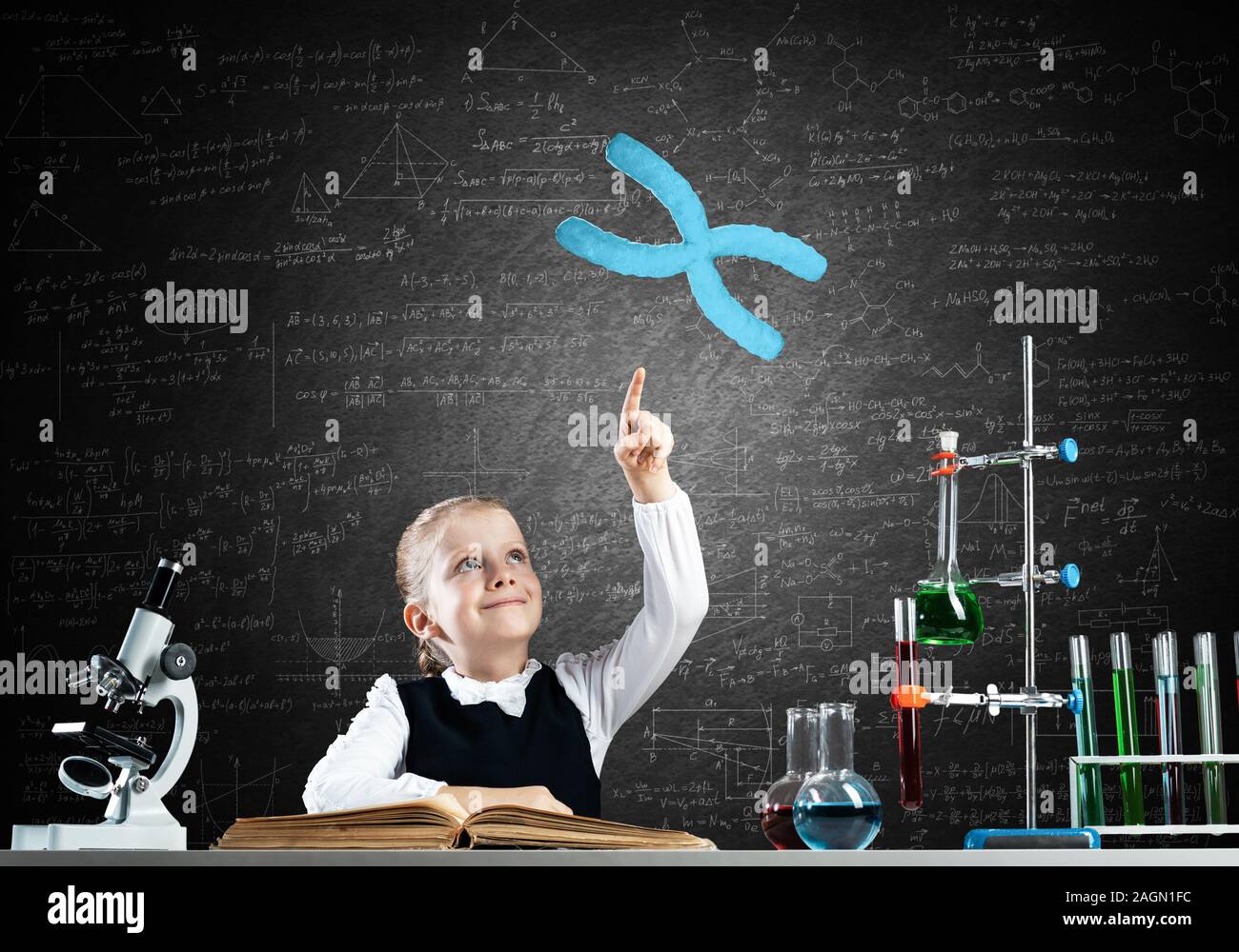 Little girl scientist with microscope Stock Photo - Alamy