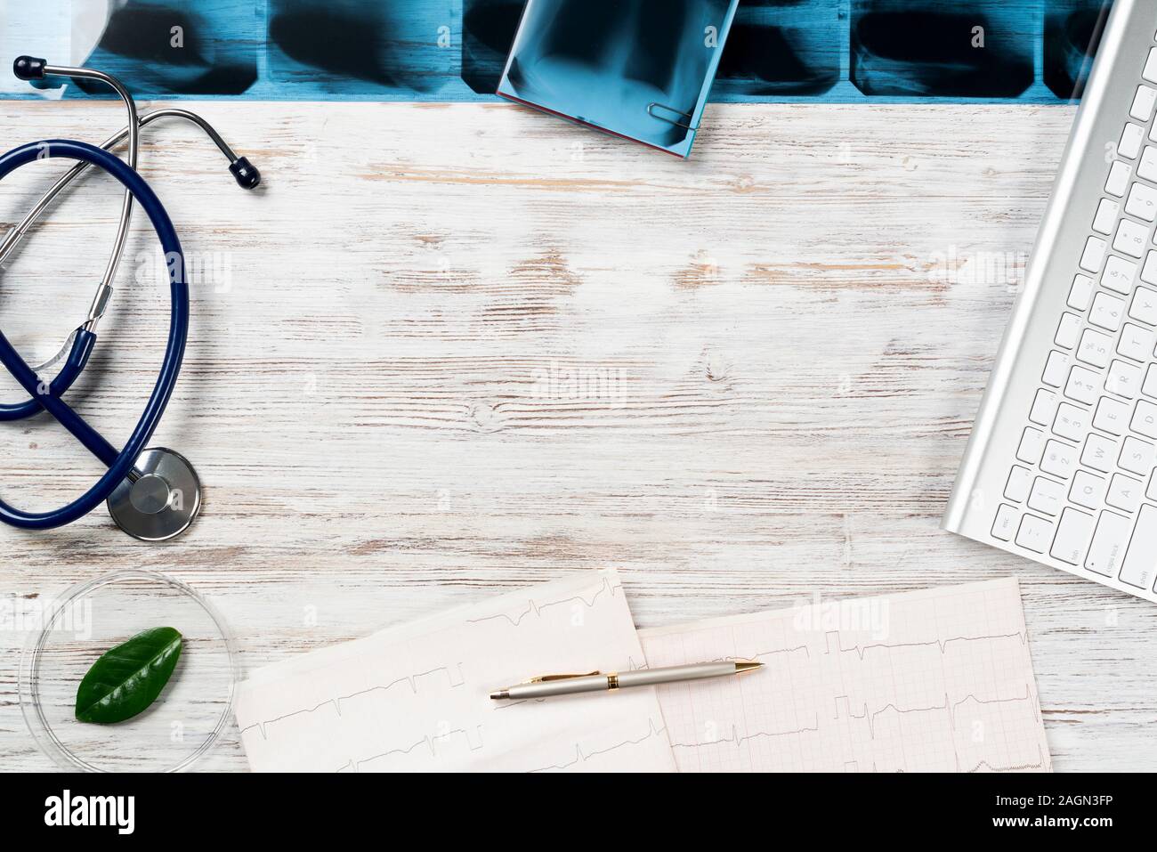 Doctors desktop with medical supplies Stock Photo - Alamy