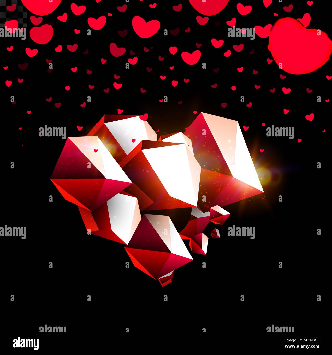 Stone heart on transparent background, falling hearts with blurring ...