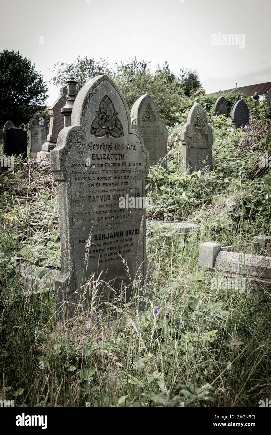 Forgotten graves in a Welsh Cemetery, July 2019. Please credit: Phillip ...