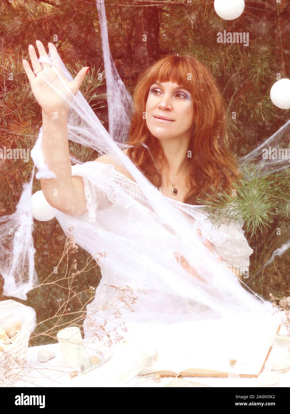 woman in the forest. fantasy image. Sorceress, cobweb of thread. Witch ...