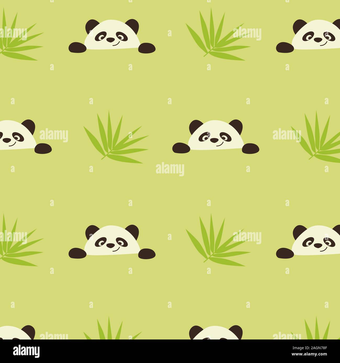 A seamless pattern with bamboo leaves and smiling panda face. Cute ...