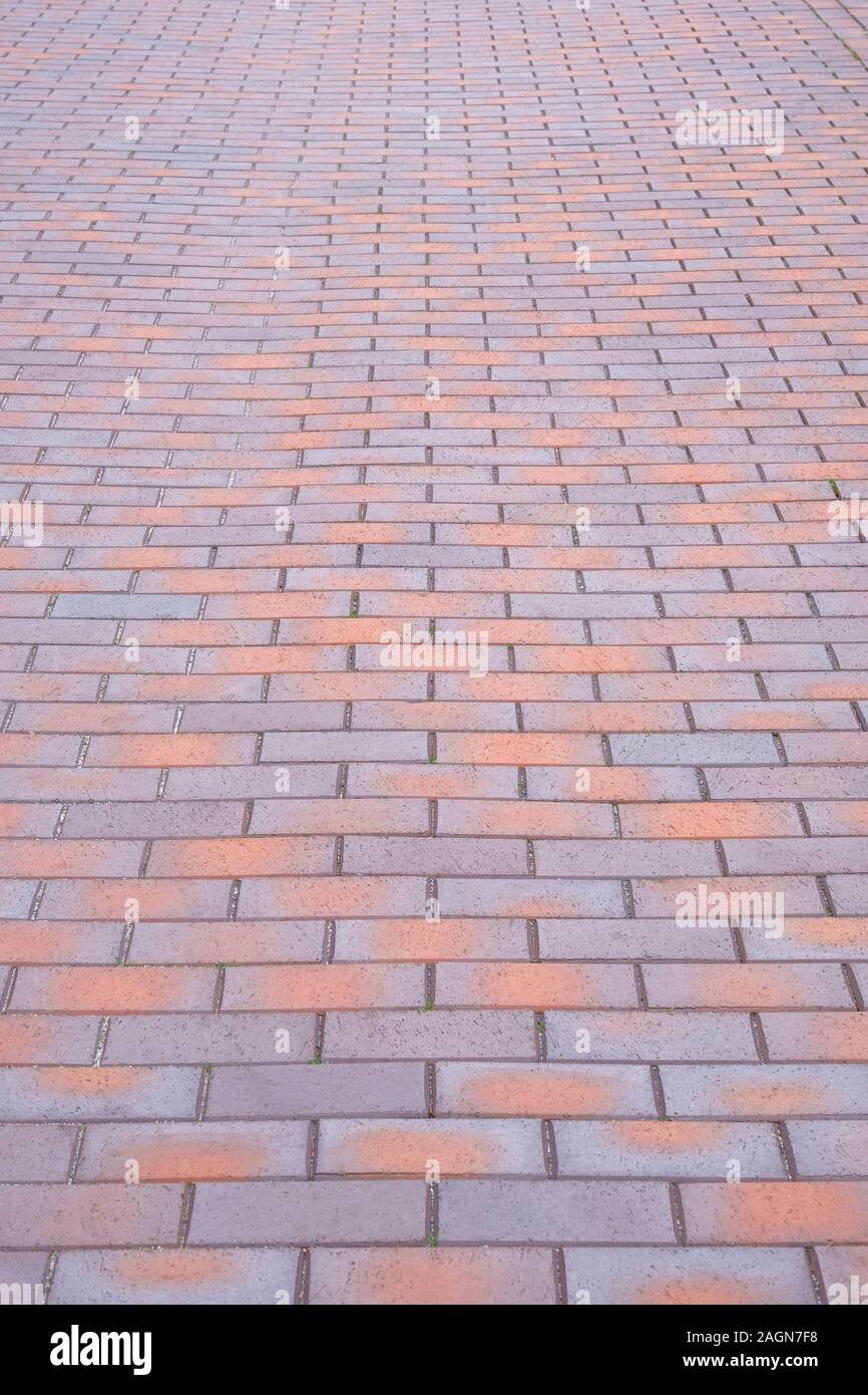 Red Paving slab, background. Pedestrian zone in the park in daylight ...