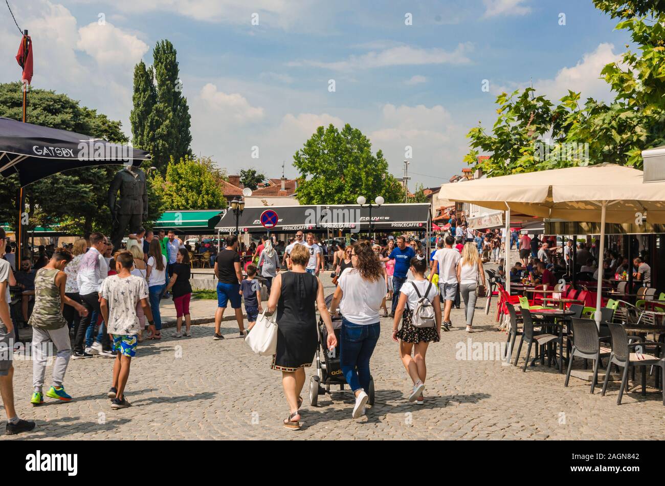 Stone bridge, Bistrica river and the Old bazaar, Prizren, Kosovo Stock ...