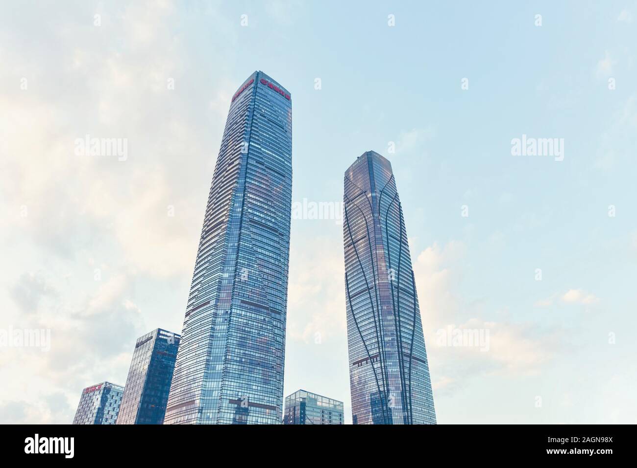 Twin Towers of Wanda Plaza, Landmark Buildings of Kunming City Stock ...
