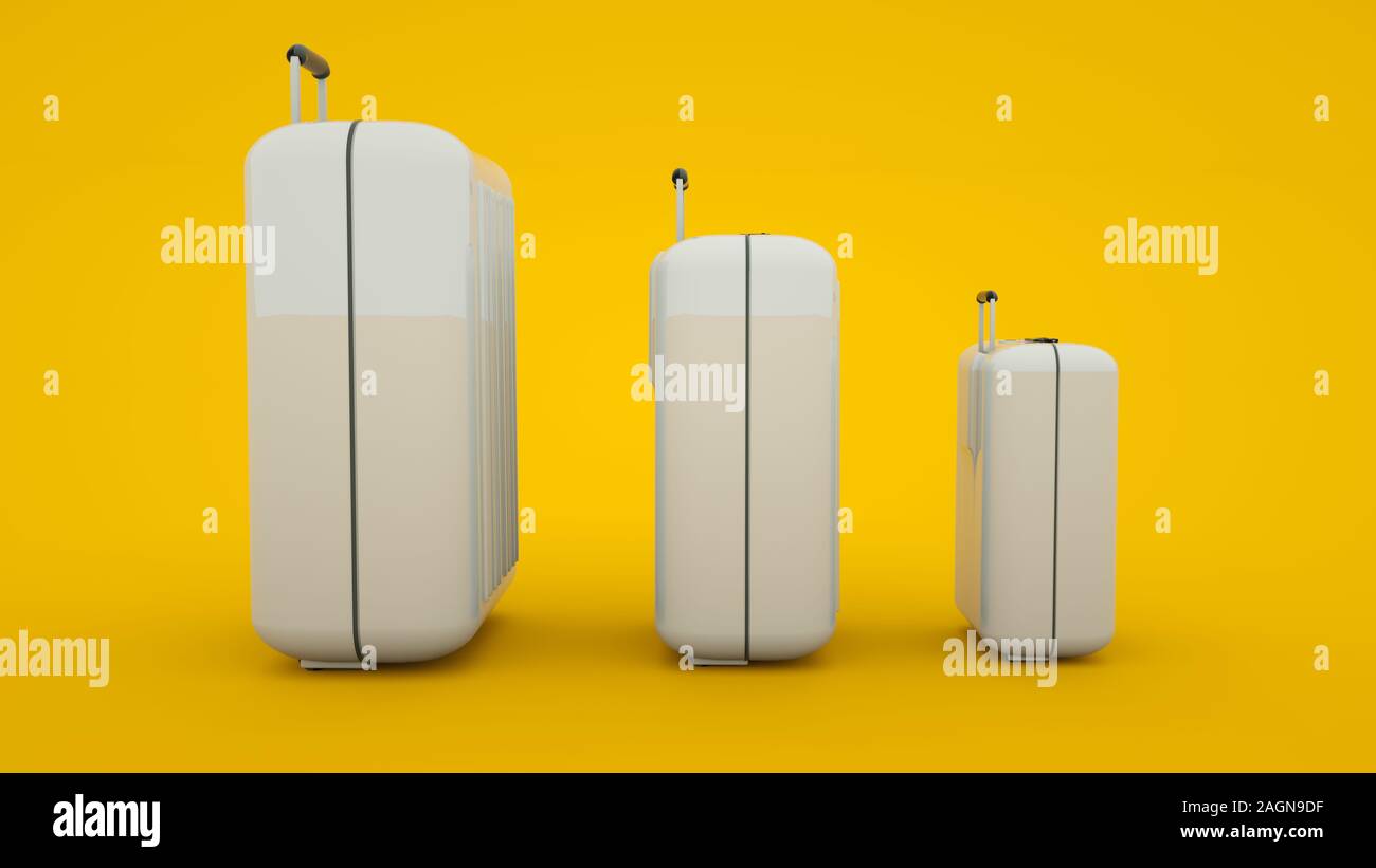 Three suitcases isolated on yellow background, 3d illustration Stock ...
