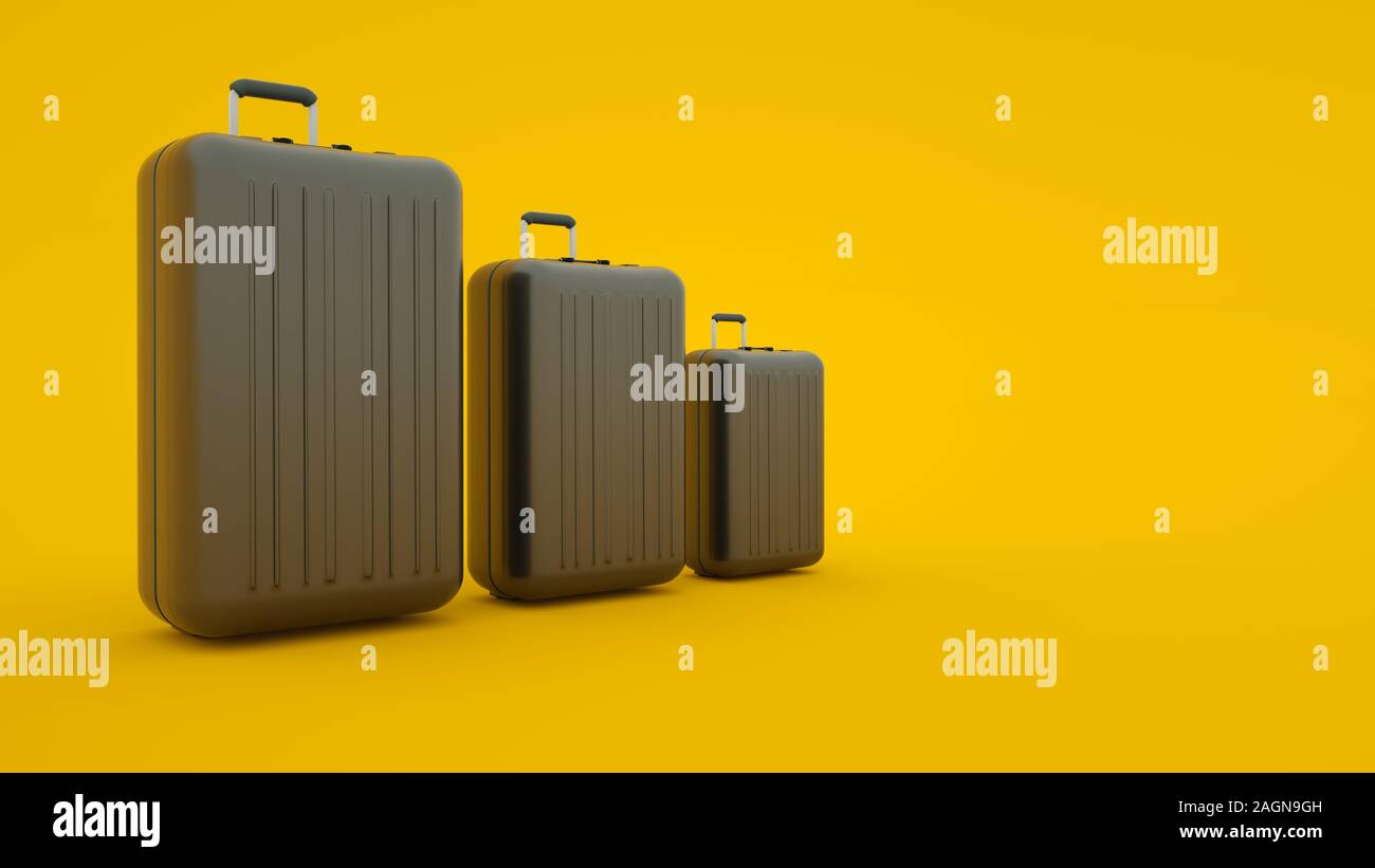Three suitcases isolated on yellow background, 3d illustration Stock ...