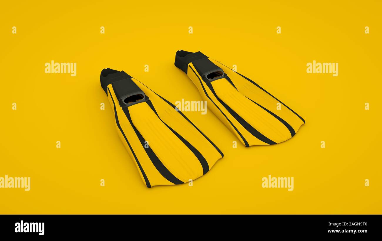 Yellow Flippers isolated on yellow background. 3D rendering Stock Photo ...