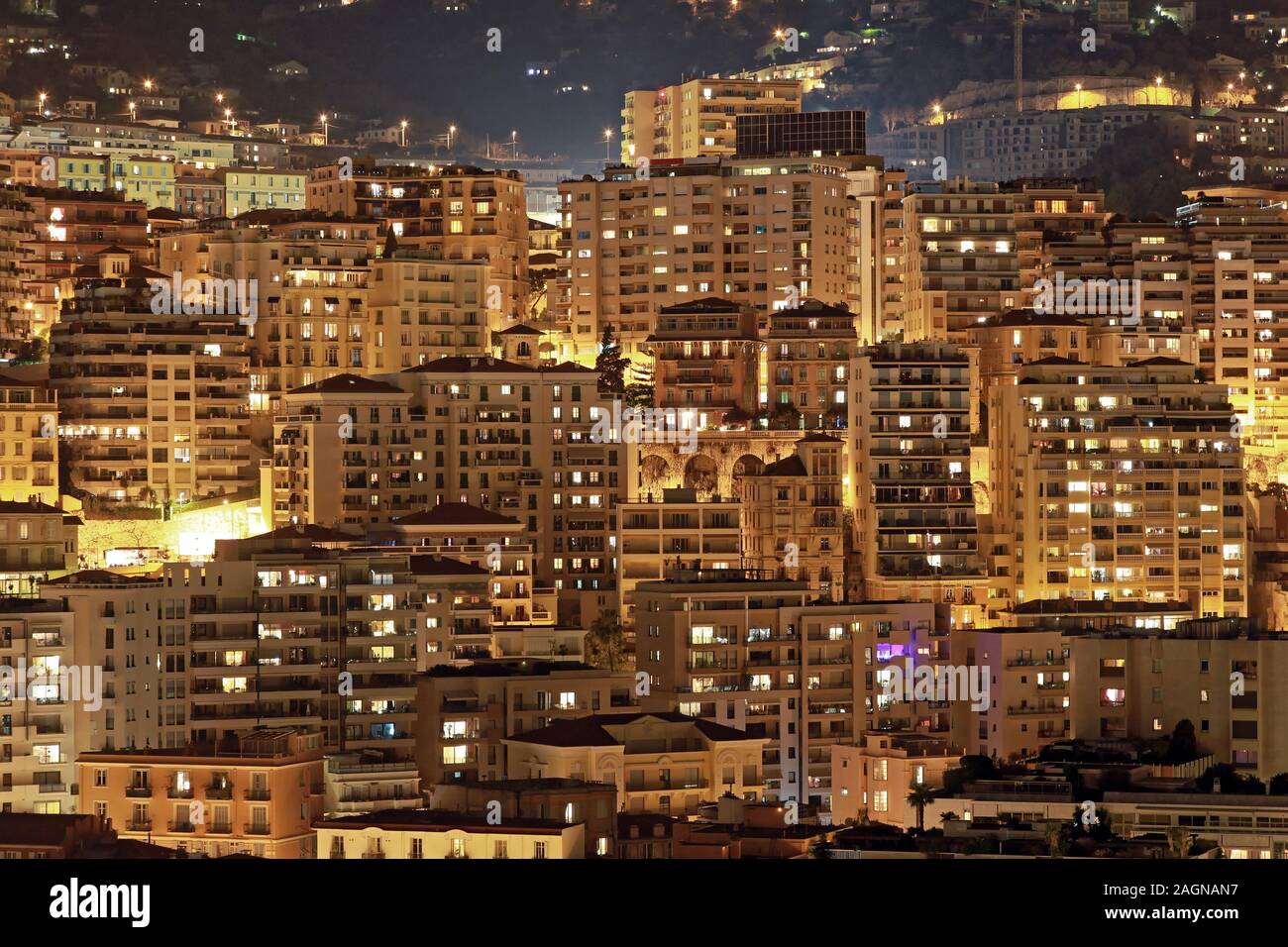 Residential Skyscrapers in Moneghetti District of Monaco at Night Stock ...
