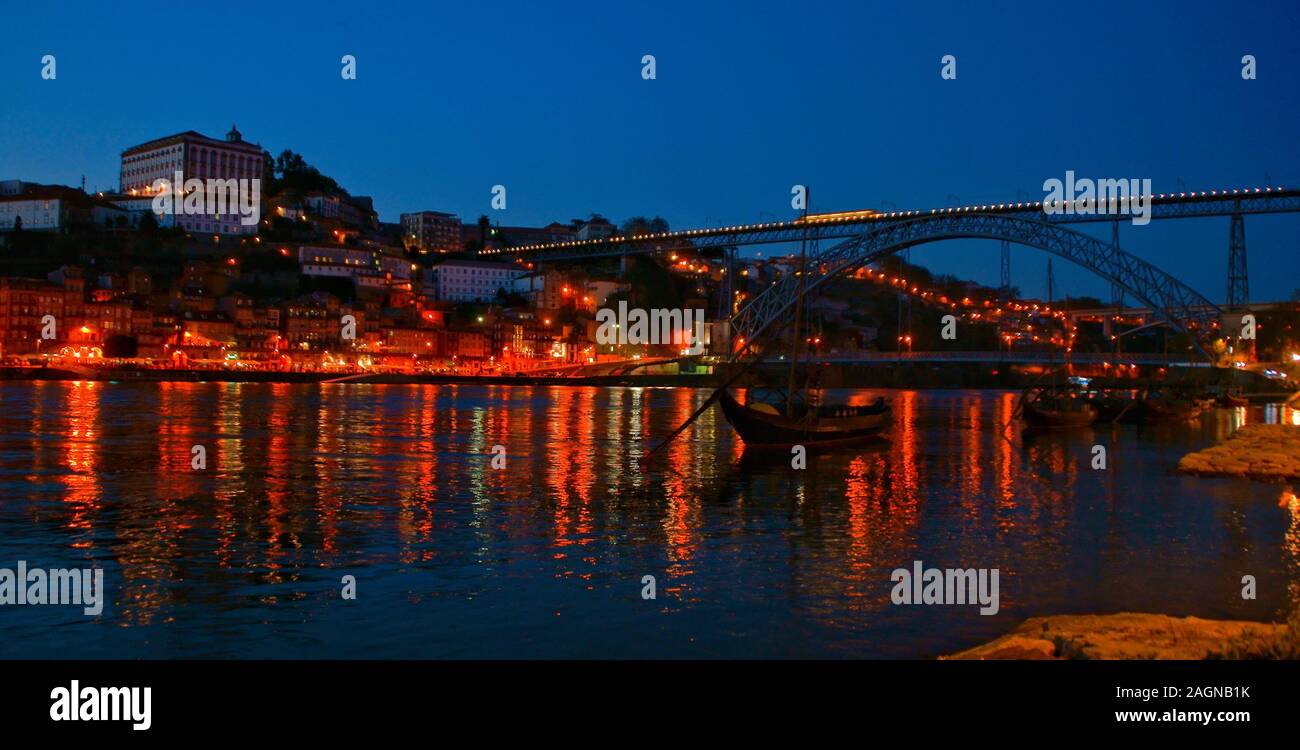 Illuminated famous bridge dom luis i in porto hi-res stock photography ...