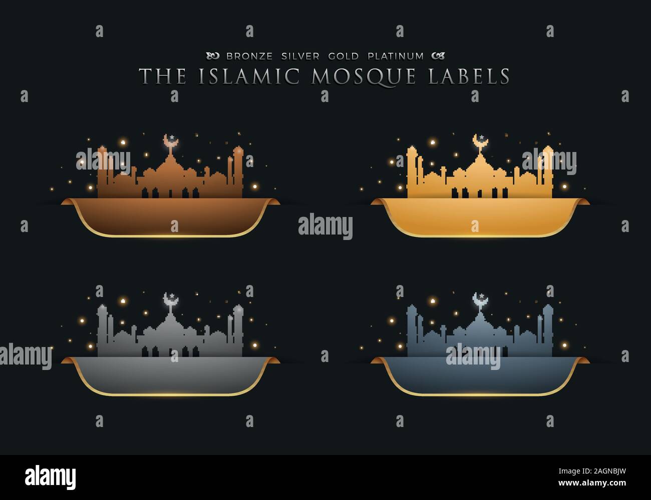 Four Islamic Mosque Labels. Vector Illustration Stock Vector Image ...