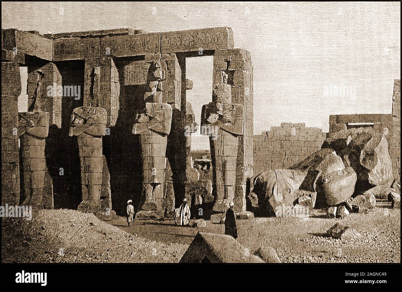 THEBES - A 19th century engraving of the Temple or 'Ramesseum', a ...