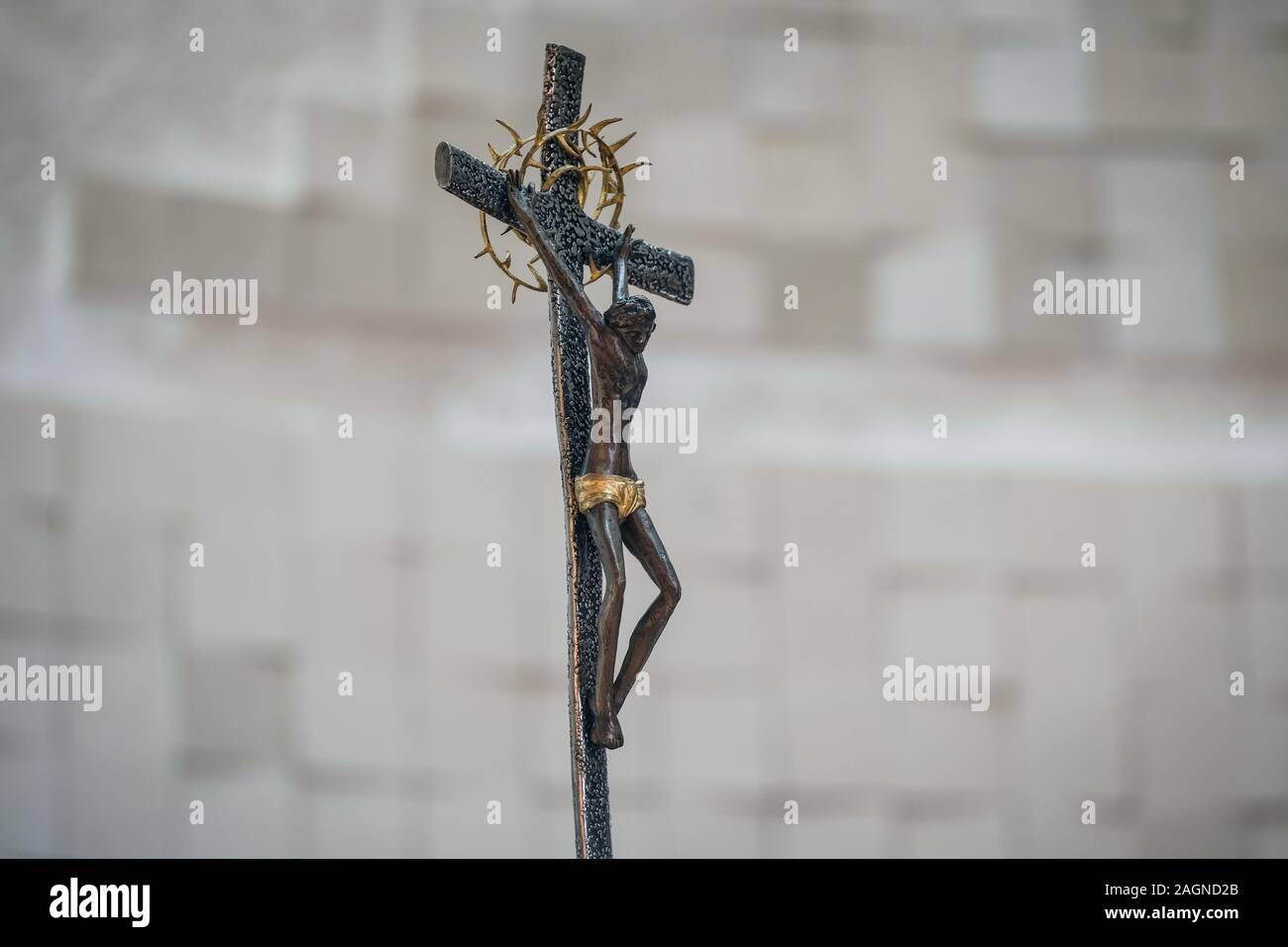 Selective focus shot of a statue portraying Jesus Christ on the cross Stock Photo - Alamy