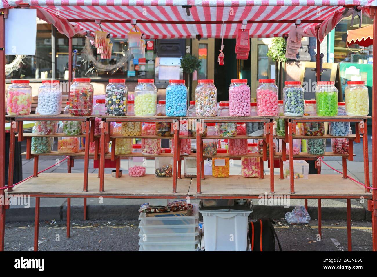 Market Stall With Candy Sweets in Big Jars Stock Photo - Alamy