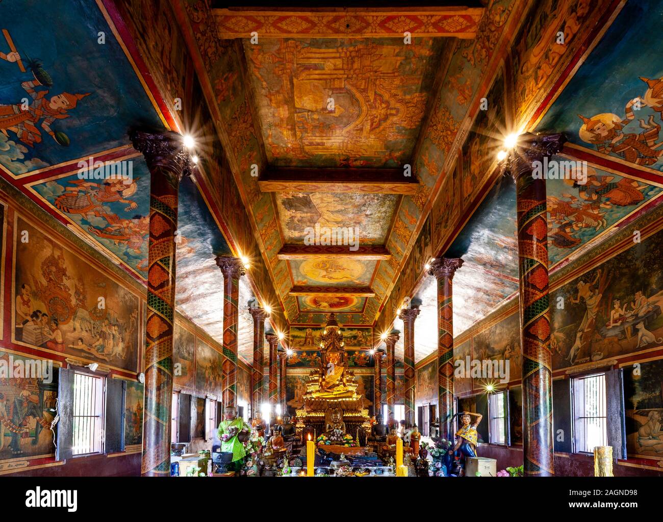 The Colourful Interior Of Wat Phnom Buddhist Temple, Phnom Penh ...