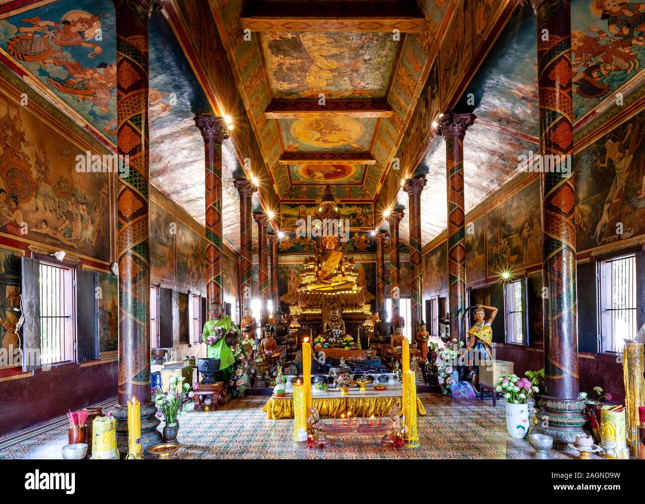 The Colourful Interior Of Wat Phnom Buddhist Temple, Phnom Penh ...