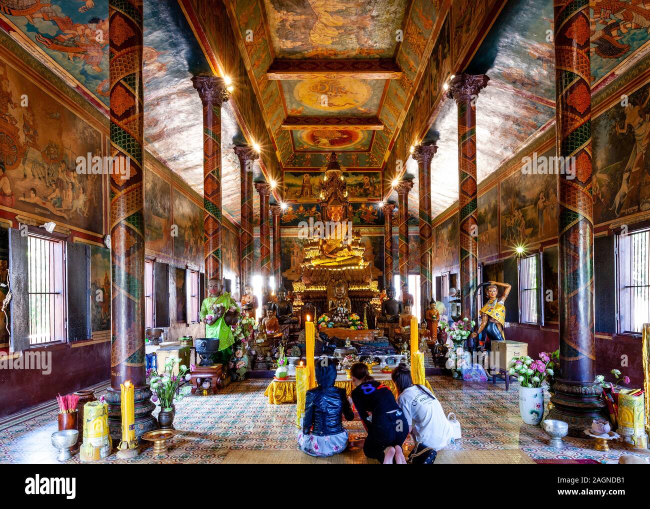 The Colourful Interior Of Wat Phnom Buddhist Temple, Phnom Penh ...