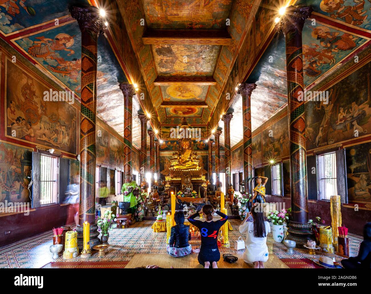 The Colourful Interior Of Wat Phnom Buddhist Temple, Phnom Penh ...