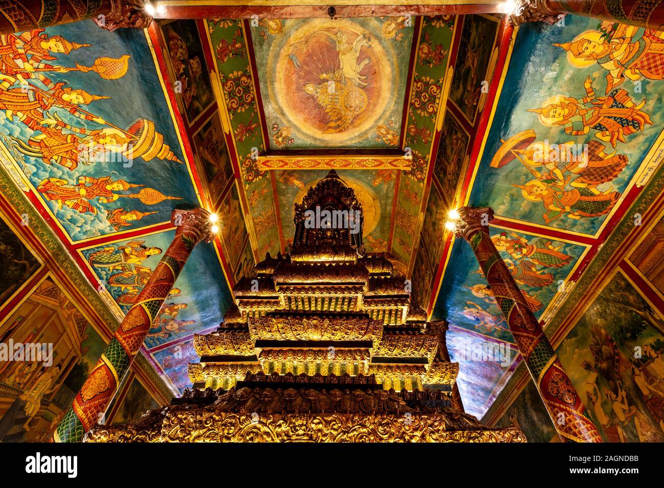The Colourful Interior Of Wat Phnom Buddhist Temple, Phnom Penh ...