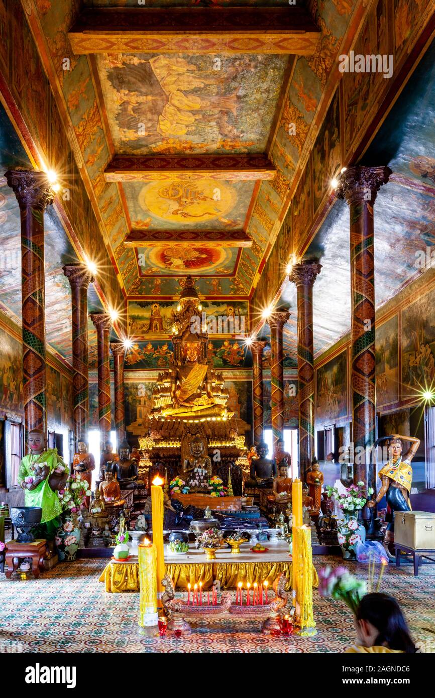 The Colourful Interior Of Wat Phnom Buddhist Temple, Phnom Penh ...