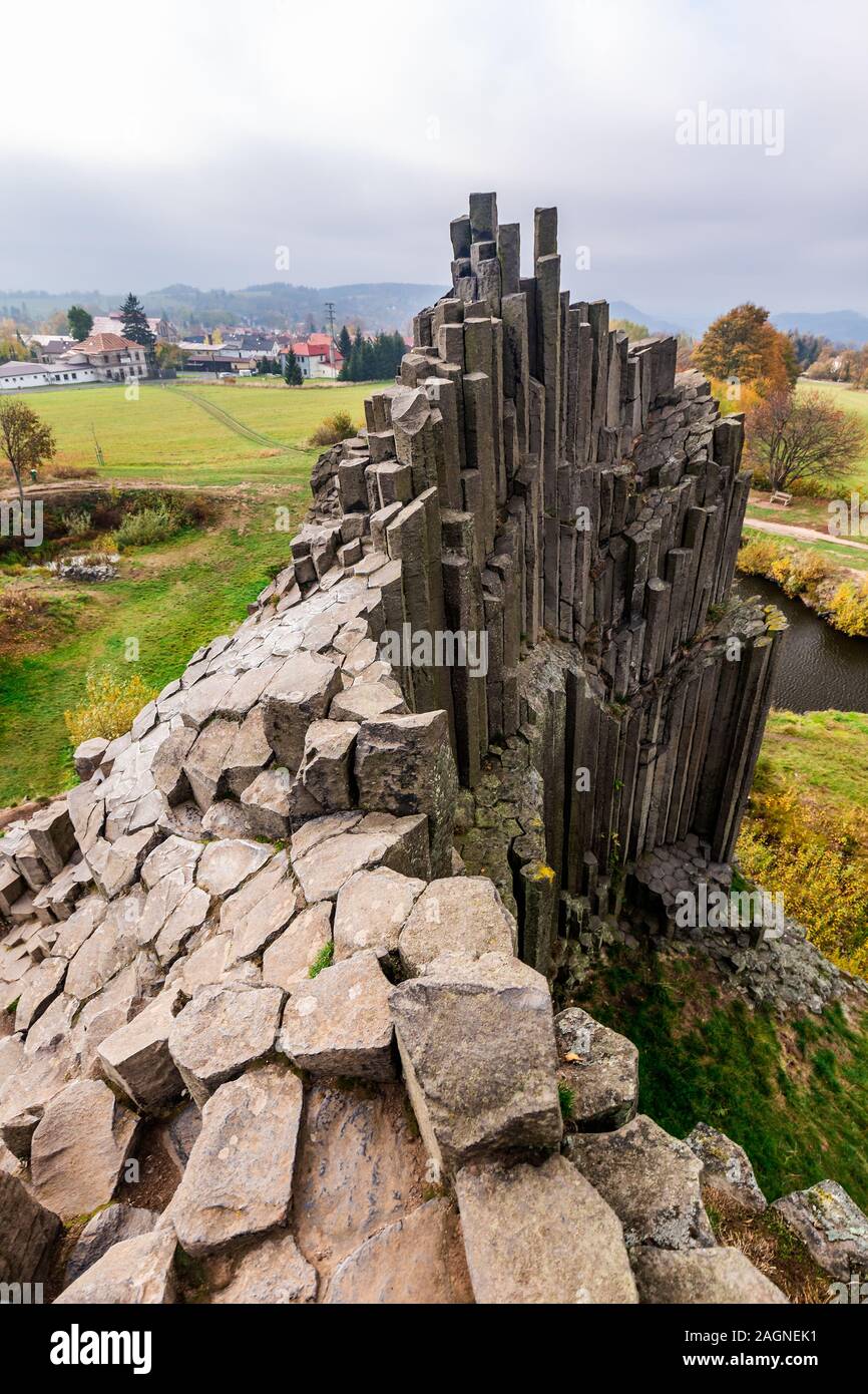 View of the polygonal structures of basalt columns, also named ...