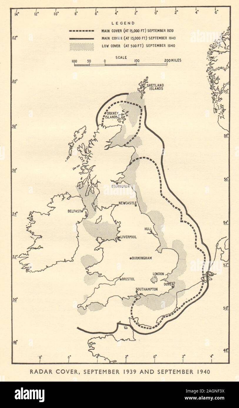 British Isles Radar Cover September 1939-1940. World War 2 1953 old map ...