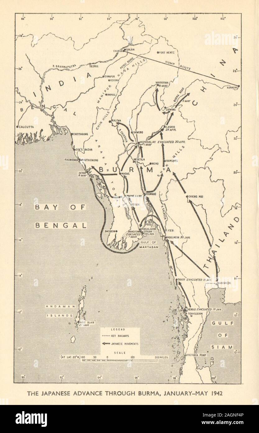 Japanese advance through Burma January-May 1942. World War 2 1954 old ...