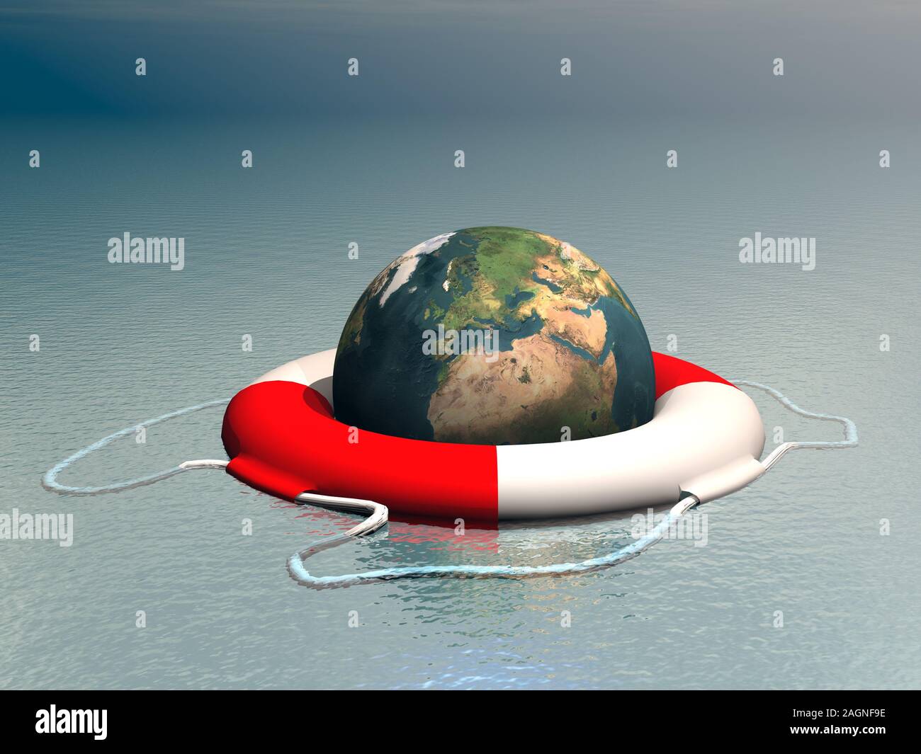 Save the planet - Concept image with earth floating on a buoy in the ...