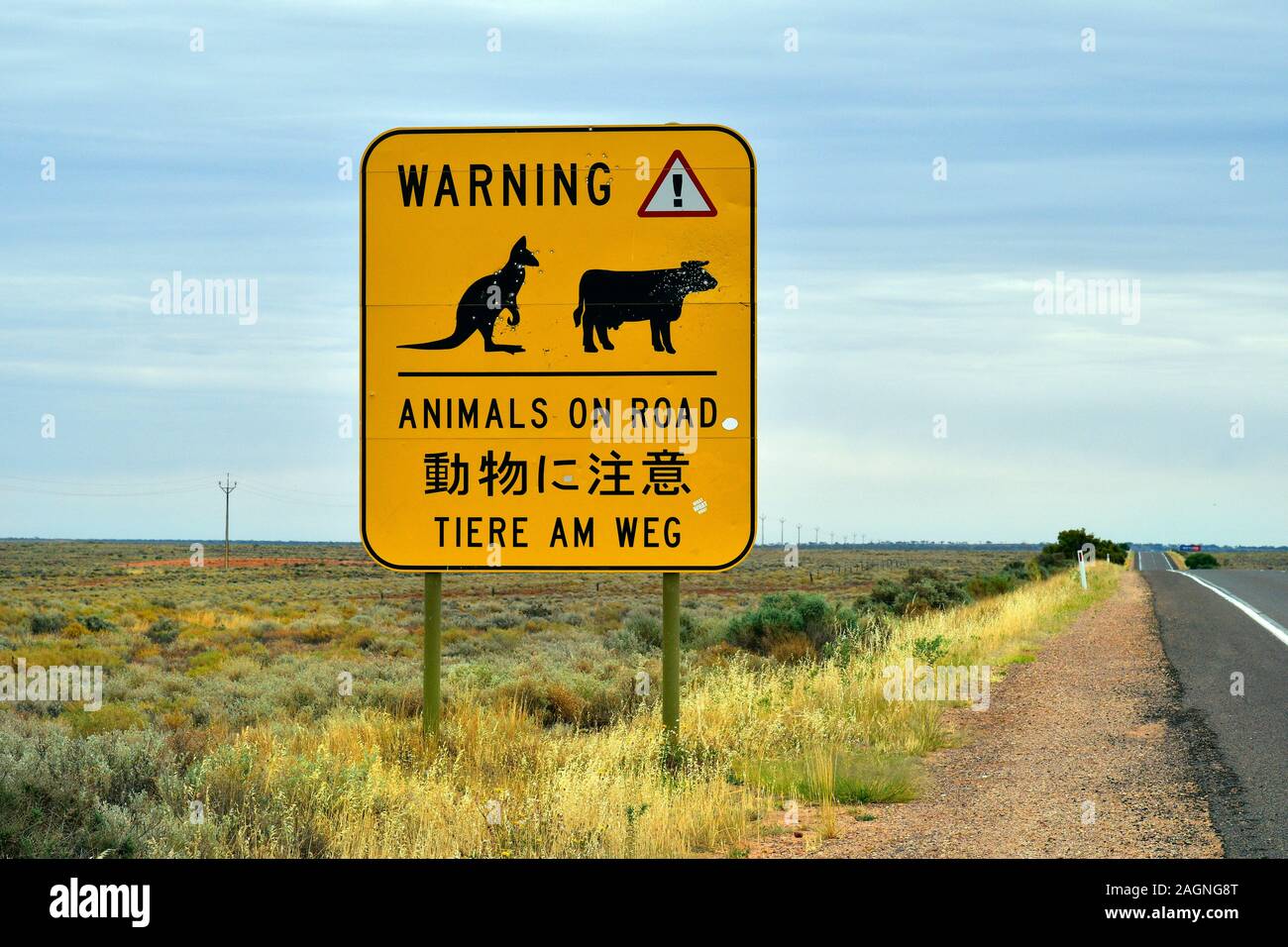 Australia, warning sign in different languages on Stuart Highway Stock ...