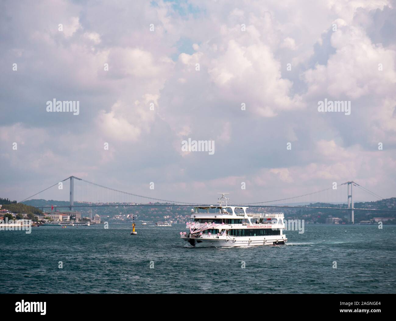Bosphorus Bridge, Istanbul ,Turkey - October 2019 : Tourist yacht ...