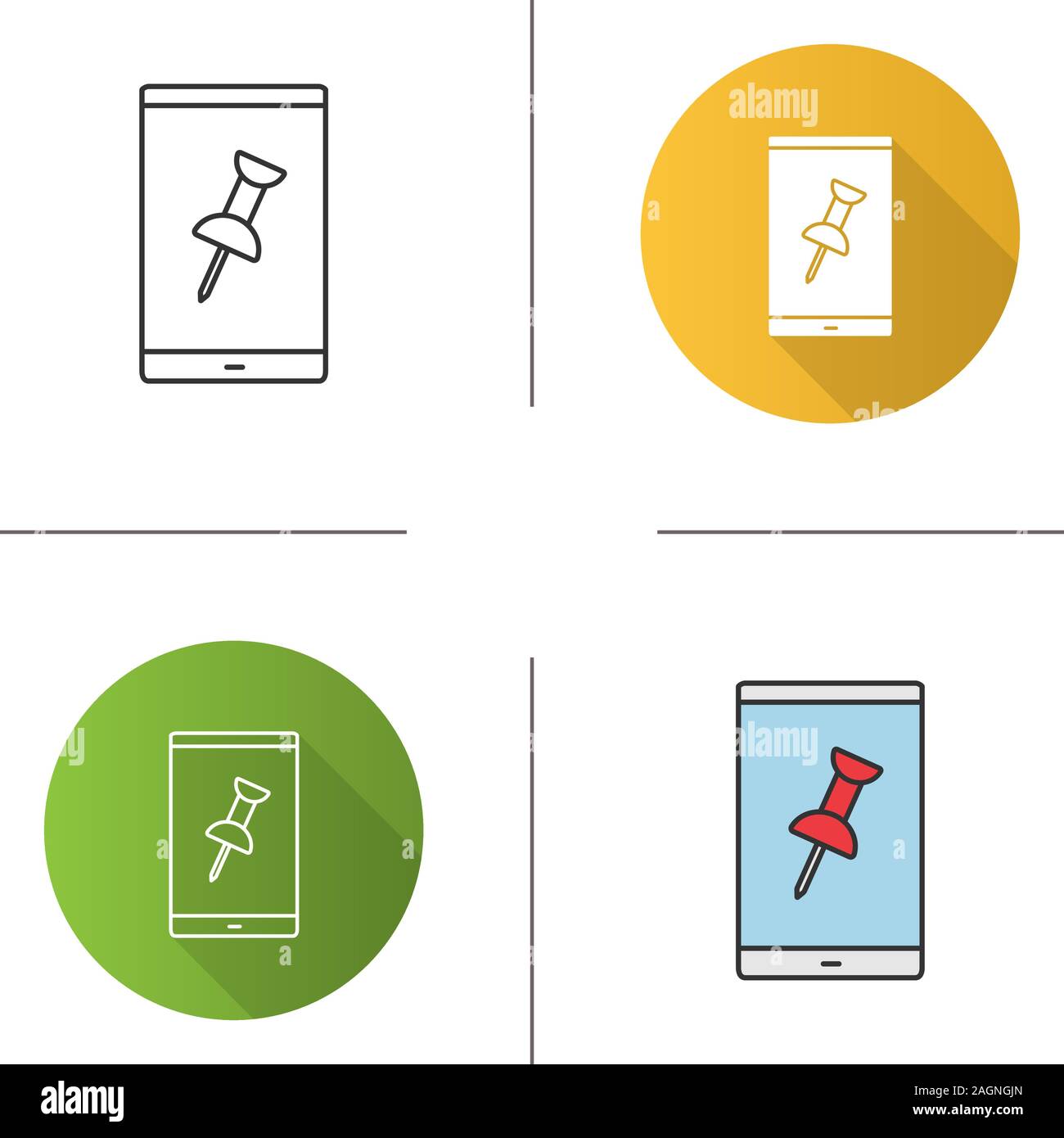 Mobile phone with pin icon. Attach file. Flat design, linear and color ...