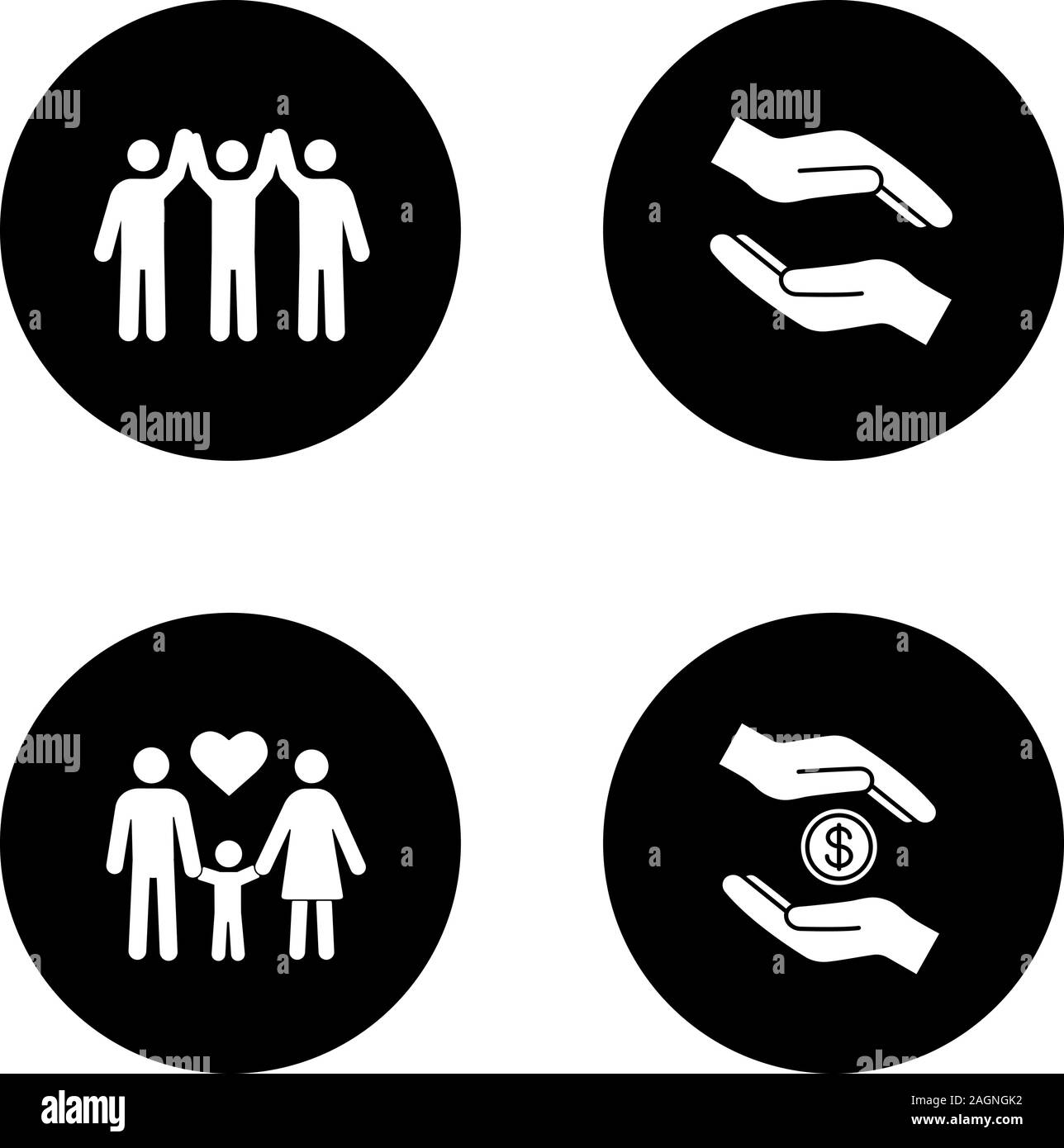 Charity glyph icons set. Helping hands, adoption, charity organization ... Charity glyph icons set. Helping hands, adoption, charity organization ...