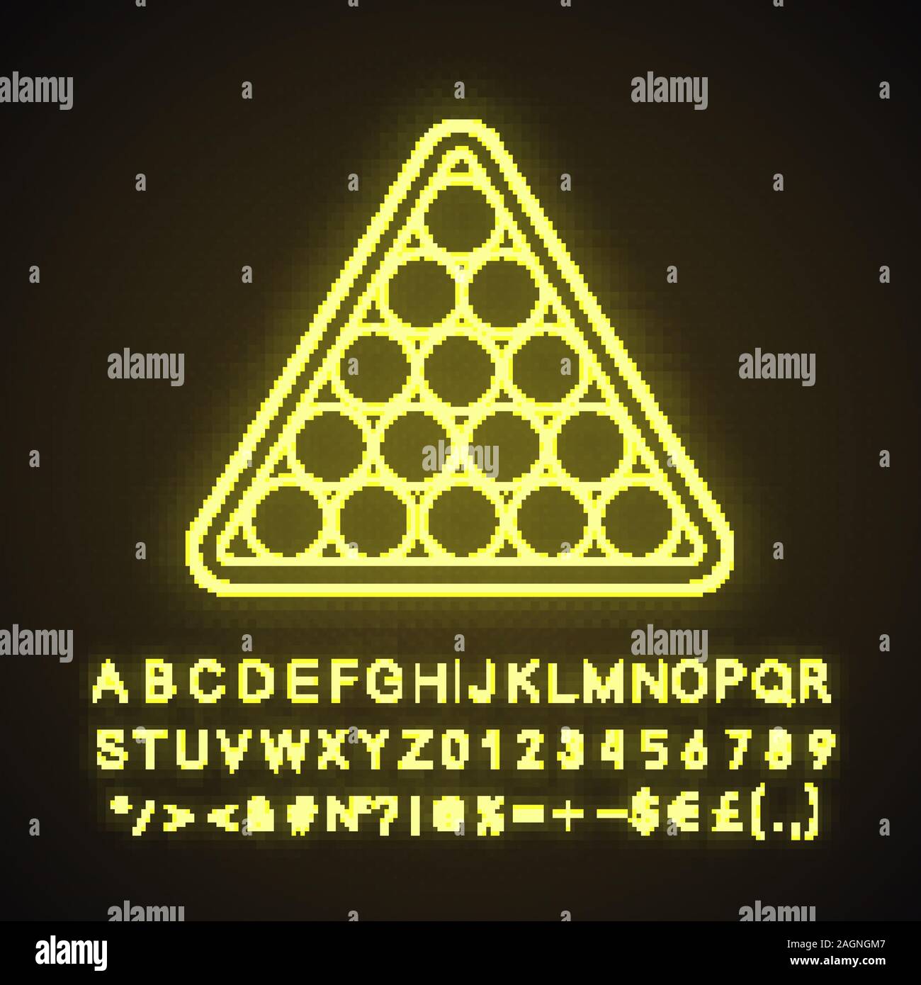 Billiard ball rack neon light icon. Pool game equipment. Glowing sign ...