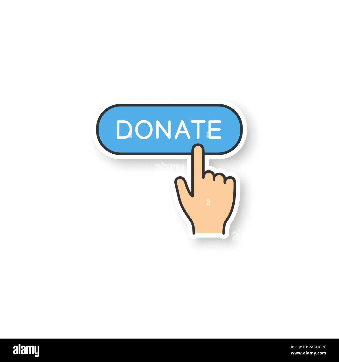 Donate button click patch. Donation making color sticker. Vector ...