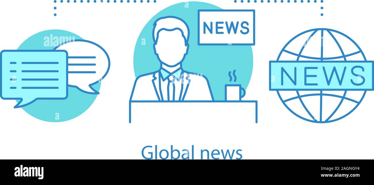 News broadcasting concept icon. TV presenter. News studio. Global news ...