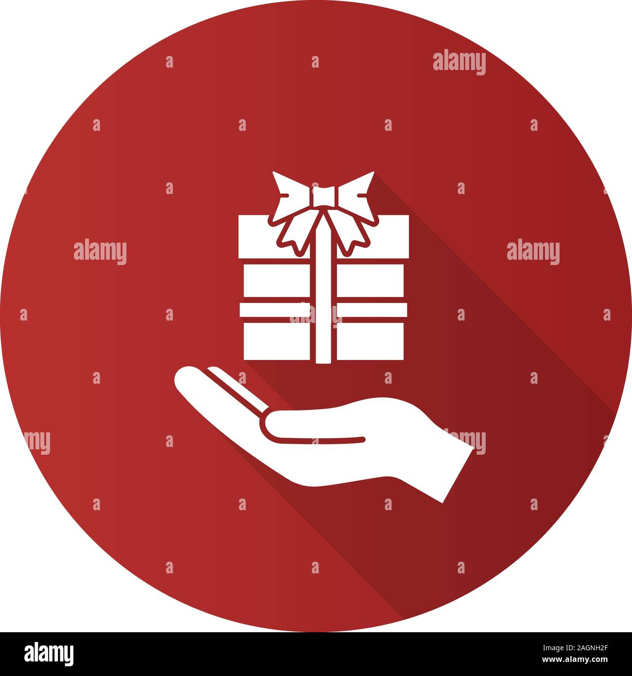 Present flat design long shadow glyph icon. Open hand with gift box ...