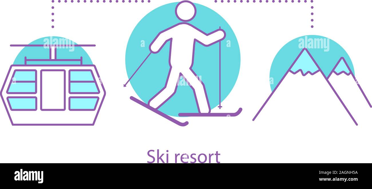 Ski resort concept icon. Skiing idea thin line illustration. Outdoor ...