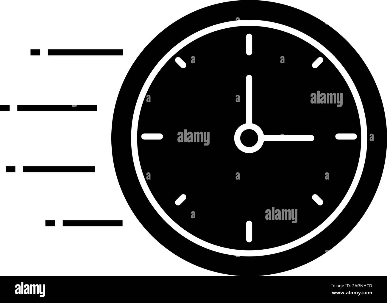 Flying clock glyph icon. Time management. Flying time. Silhouette ...