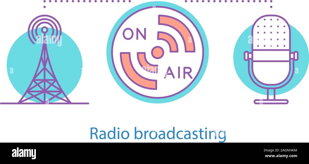 Radio broadcasting concept icon. On air idea thin line illustration ...