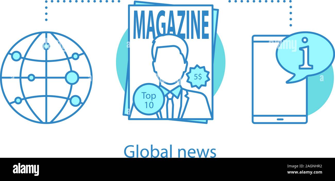 Global news concept icon. Magazine. Periodical publishing idea thin ...