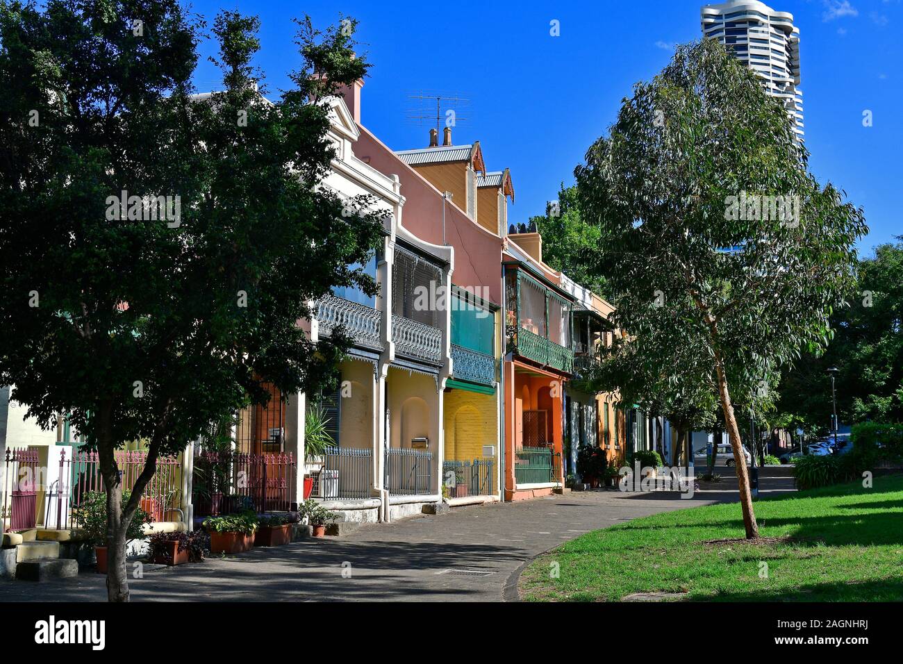 Australia, residential row houses in Wooloomooloo district in Sydney ...