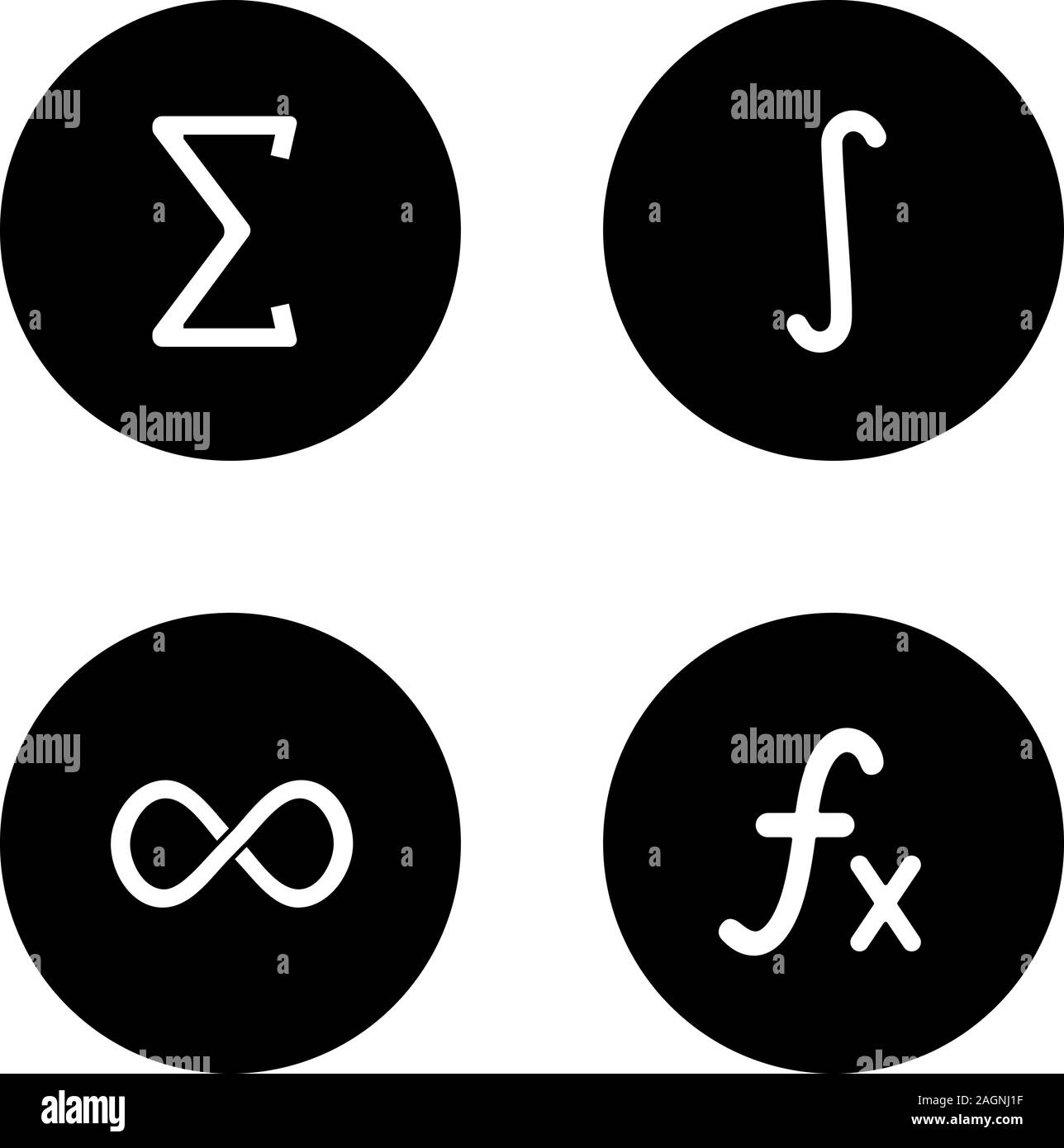 Mathematics glyph icons set. Sigma, integral, infinity sign, function ...
